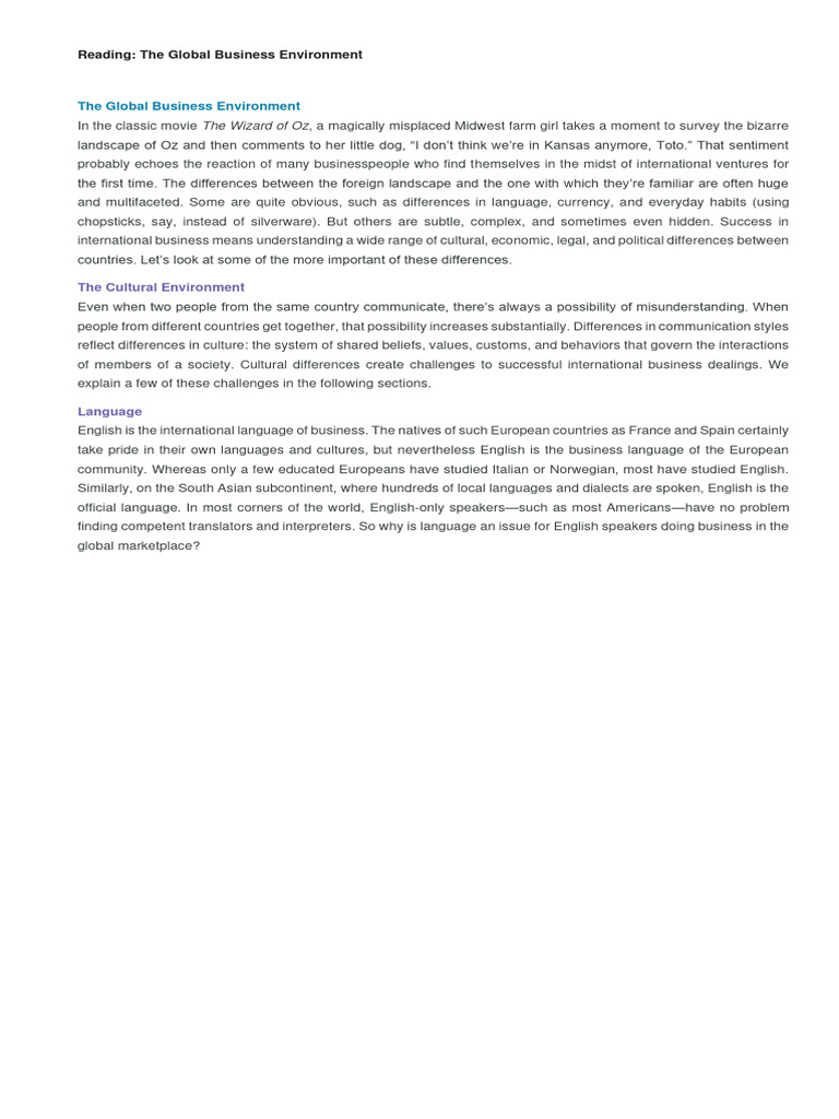 Understanding the Global Business Environment | PDF | Cost Of Living ...