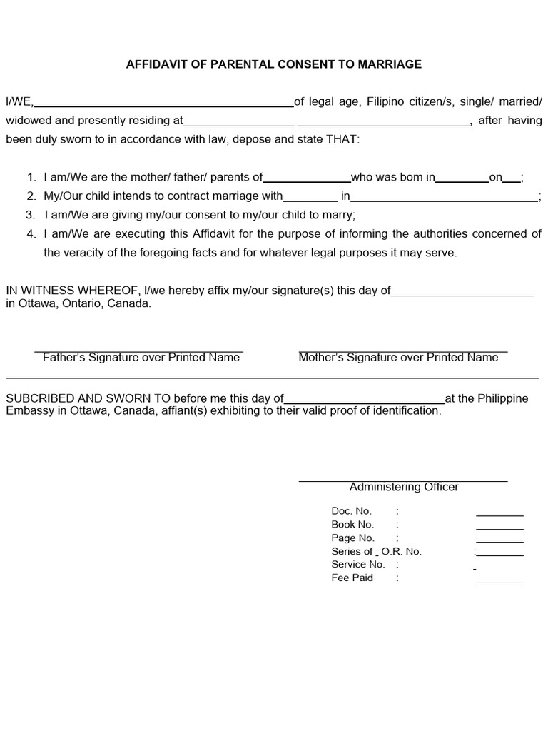 Parental Consent Affidavit for Marriage | PDF | Law