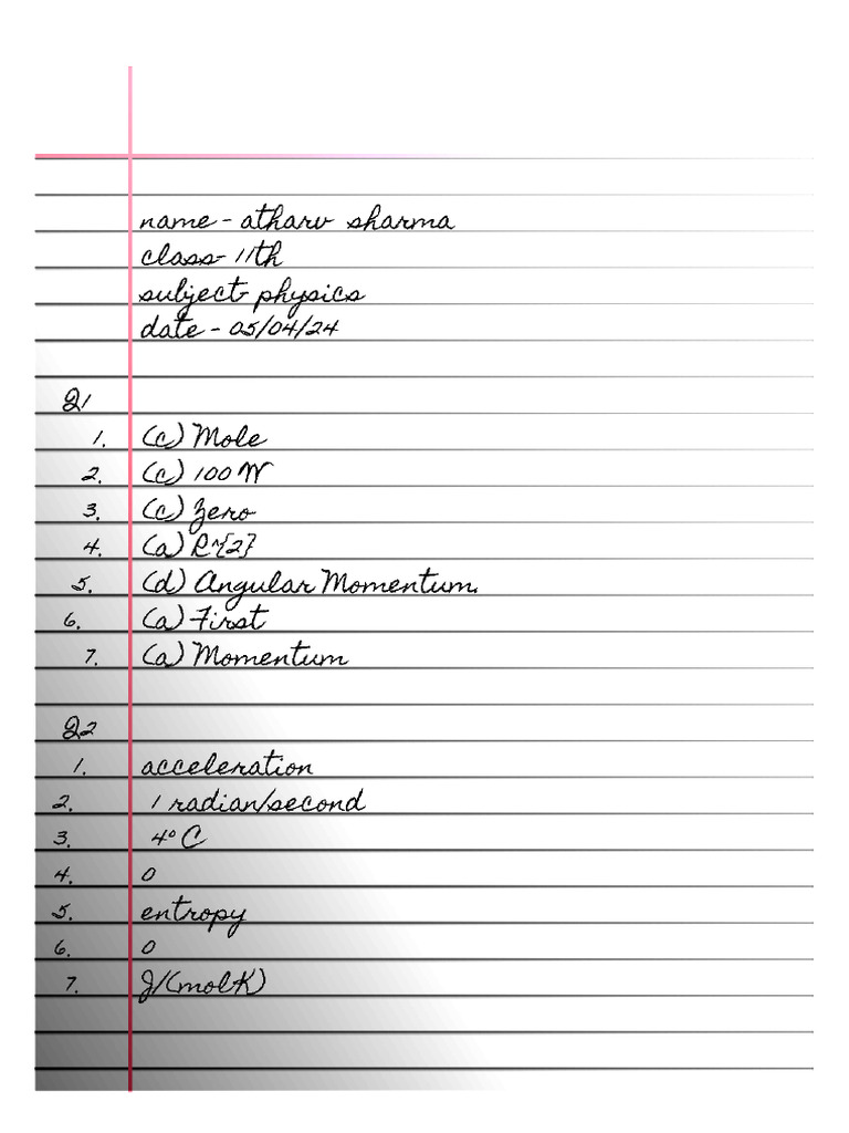 Physics Answer Sheet | PDF