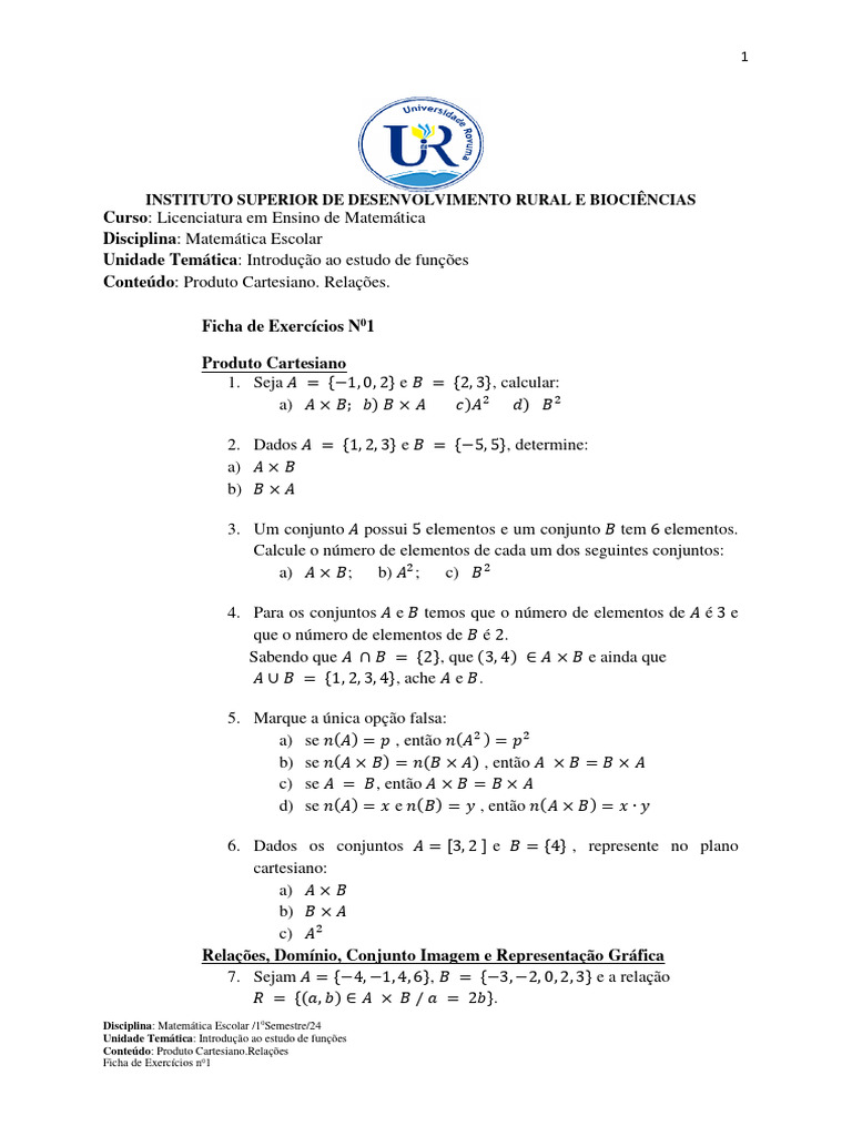 Exercícios de Funções Matemáticas | PDF | Conjunto (Matemática ...