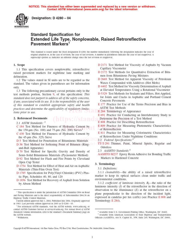 ASTM-D4280-04 Road Studs | PDF | Road Surface | Wear