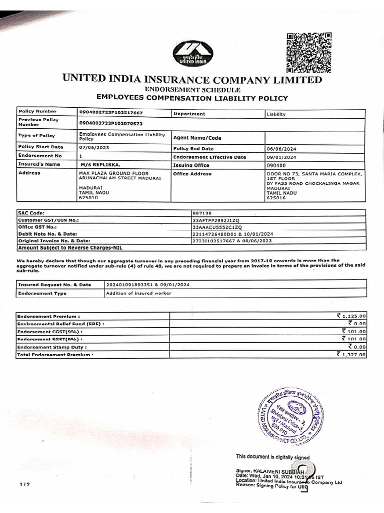 Technician Workman Compensation Policy | PDF | Insurance | Employment
