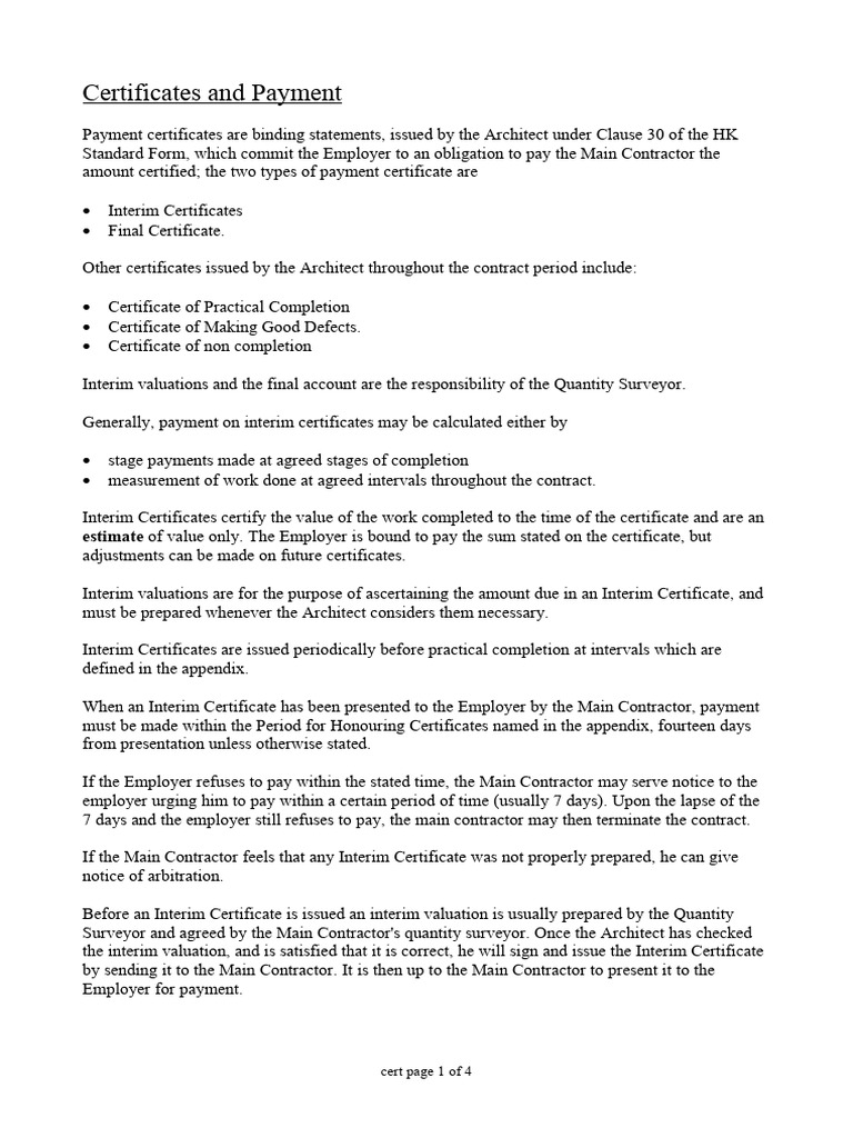 Understanding Payment Certificates in Contracts | PDF | Legal Liability ...