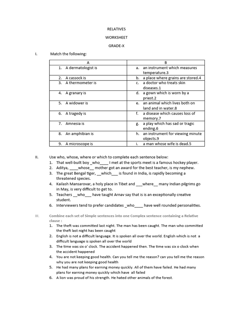 relatives worksheet | PDF