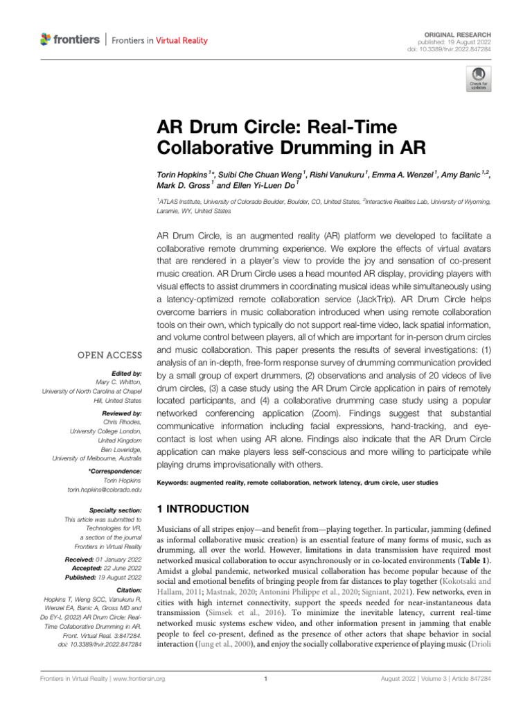 AR Drum Circle: Collaborative Drumming in AR | PDF | Augmented Reality | Communication