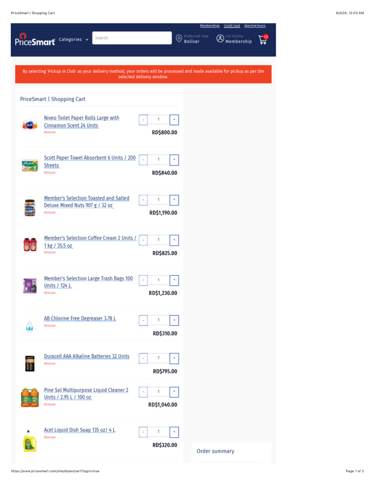 PriceSmart Shopping Cart Overview | PDF | Foods
