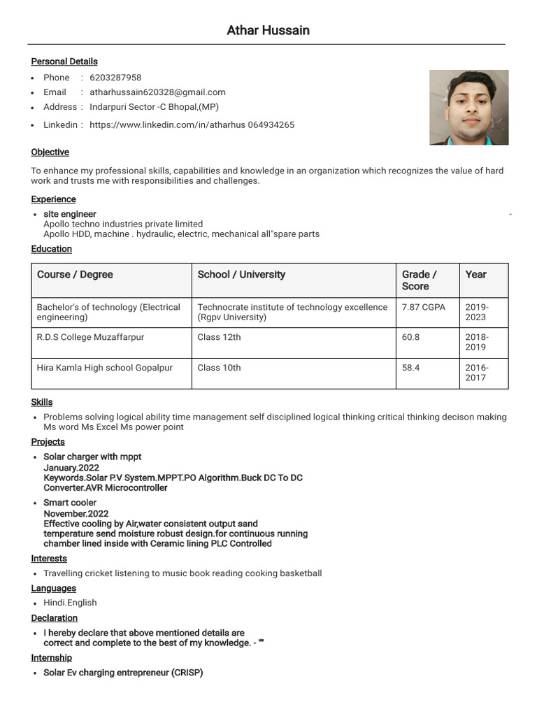 Athar Hussain - 1 | PDF | Career & Growth | Computers