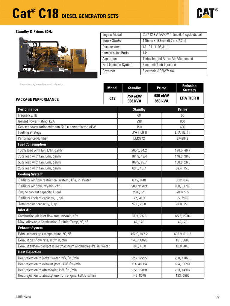 Data Sheet C18 750kW LC | PDF | Exhaust Gas | Diesel Engine