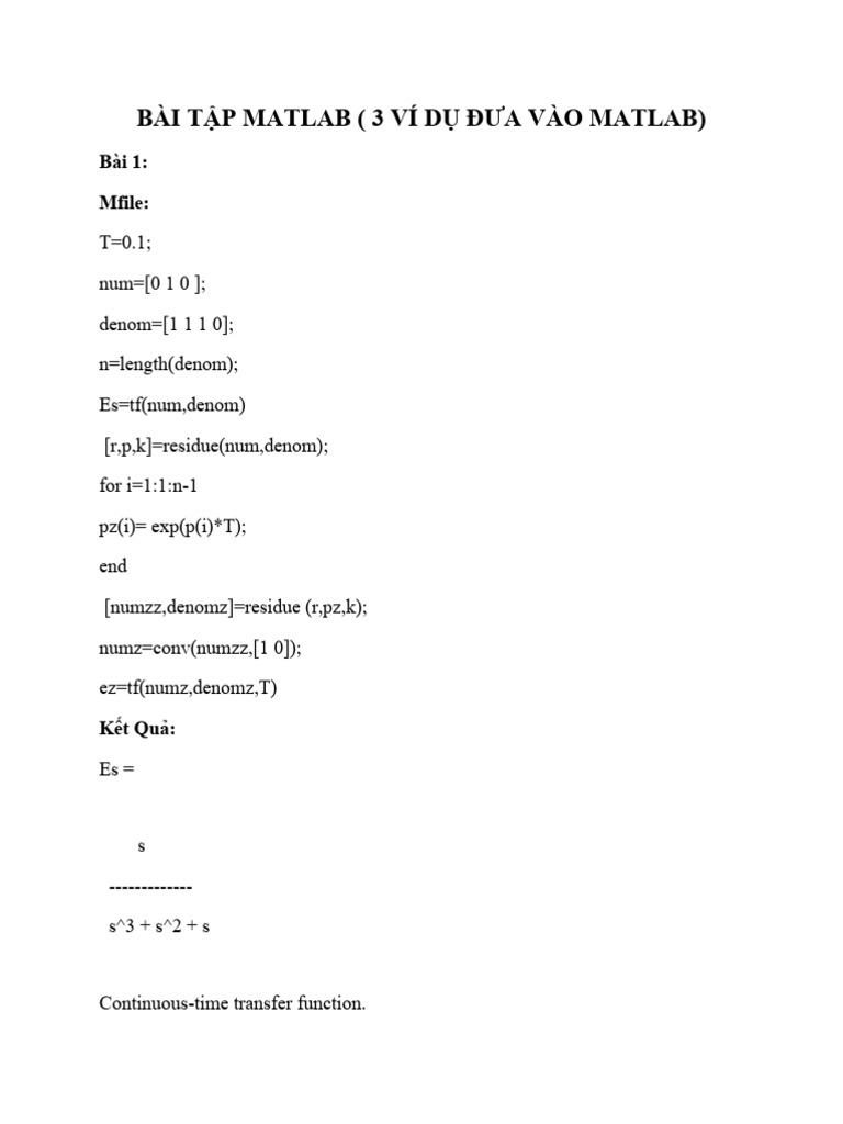 BÀI TẬP MATLAB | PDF