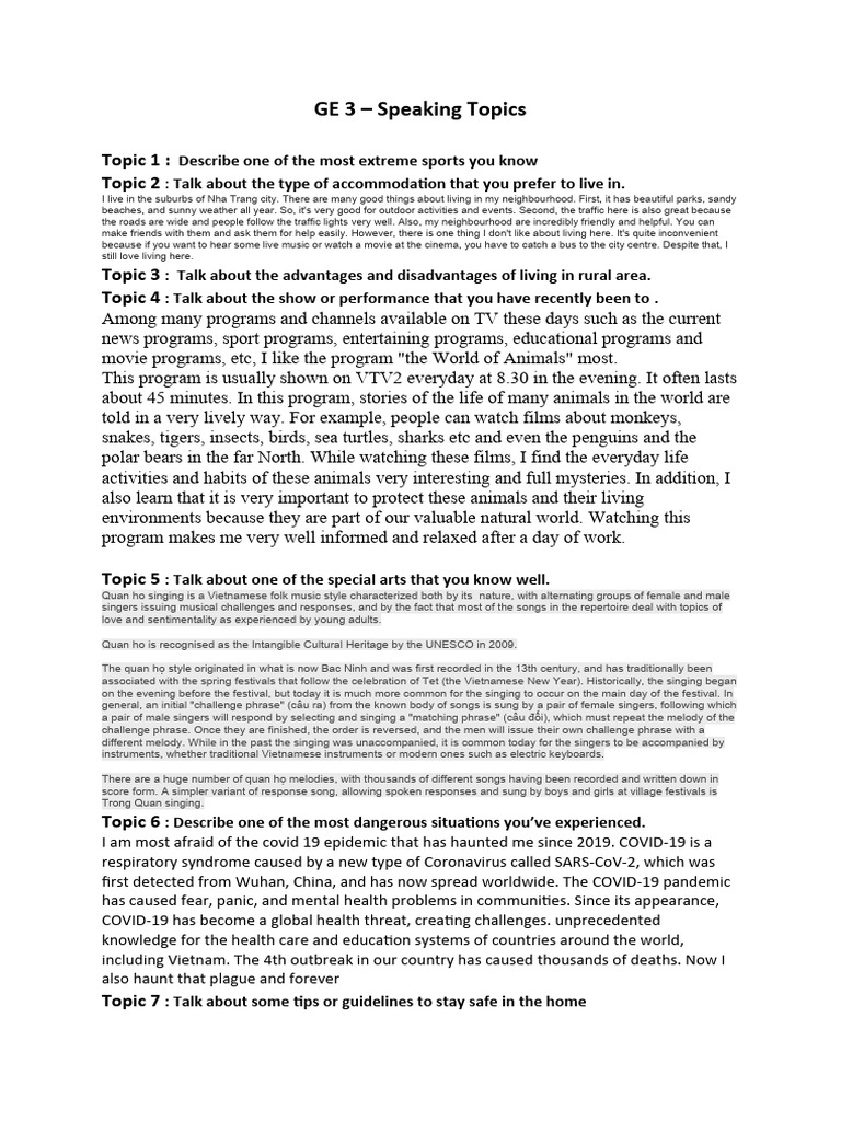 GE 3 Speaking Topics | PDF | Telephone