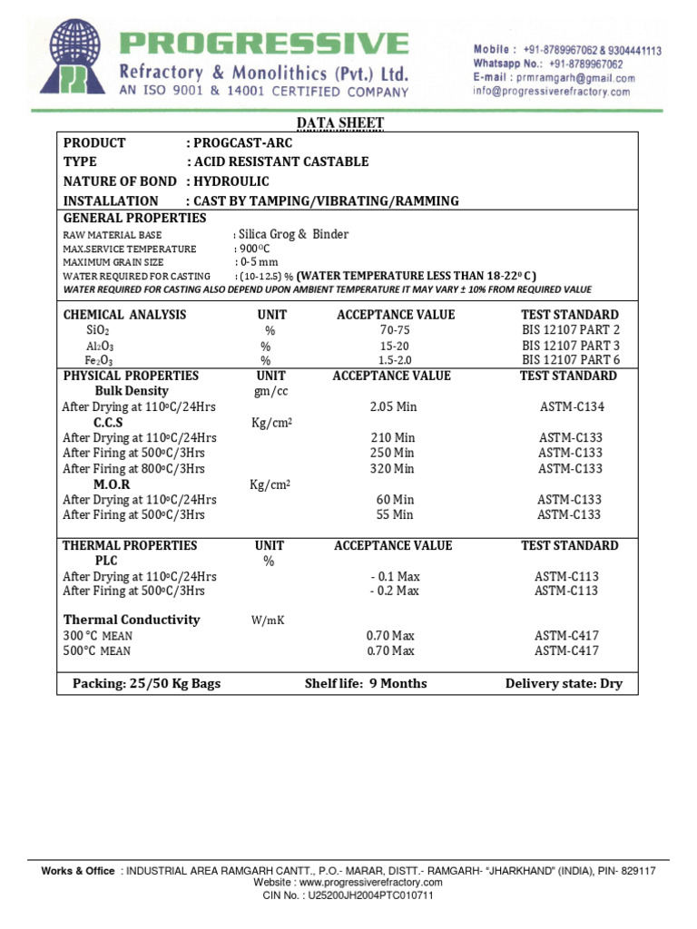 Ar Castable | PDF | Refractory | Silicon Dioxide