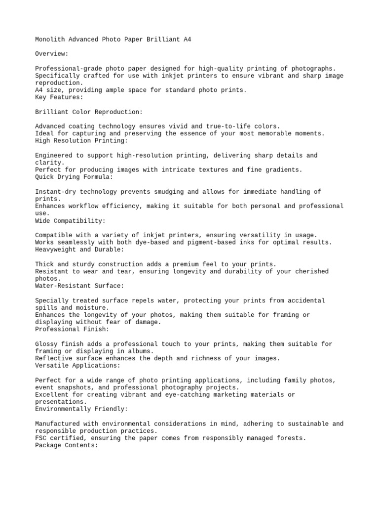 Monolith Advanced Photo Paper Brill | PDF | Photograph | Paper