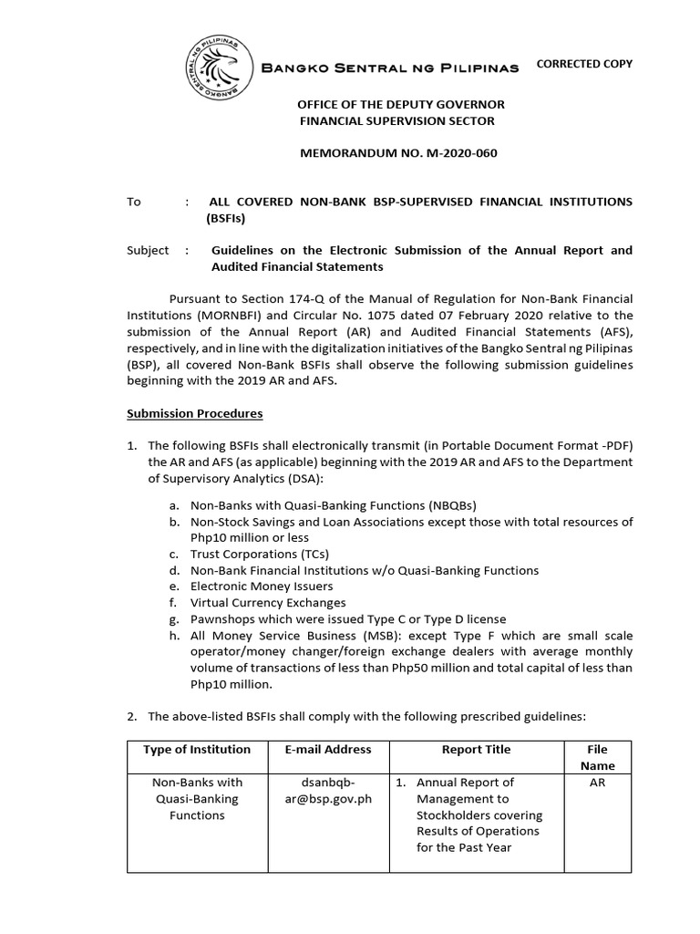 M060c-Guidelines On The Electronic Submission of The Annual Report and ...
