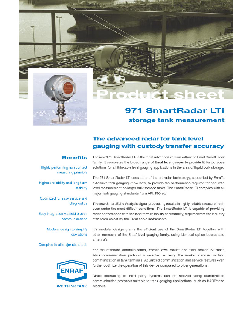 Honeywekk Enraf - 971SmartRadarLTi-Brosher | PDF | Radar | Electricity