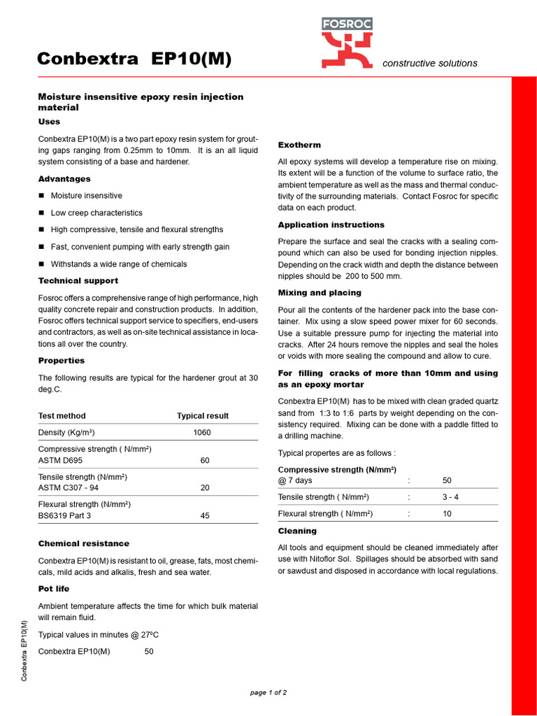 TDS Conbextra EP10M India | PDF | Epoxy | Concrete