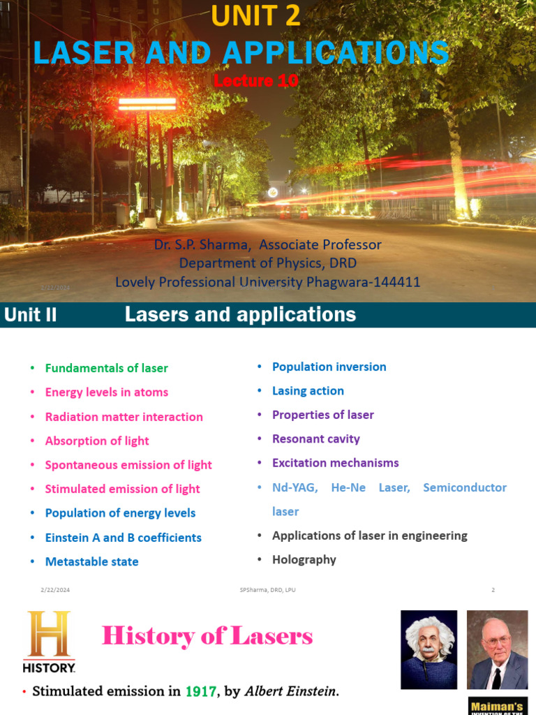 Lecture 10 Laser Systems and Applications | PDF | Laser | Emission Spectrum