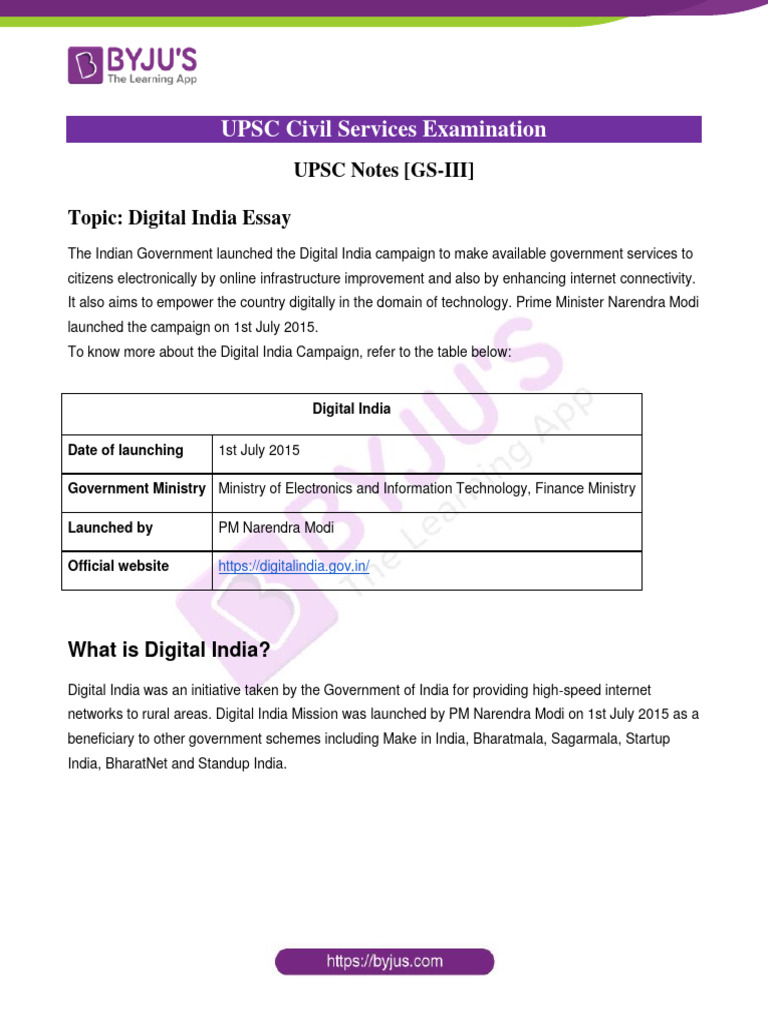 Digital India Essay UPSC Notes GS III | PDF | Internet | Information ...