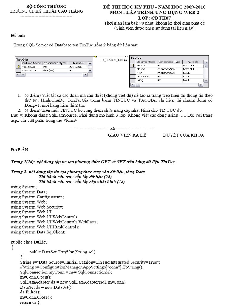 De Thi Va Dap An Hoc Phan Lap Trinh Ung Dung Web 8808 | PDF