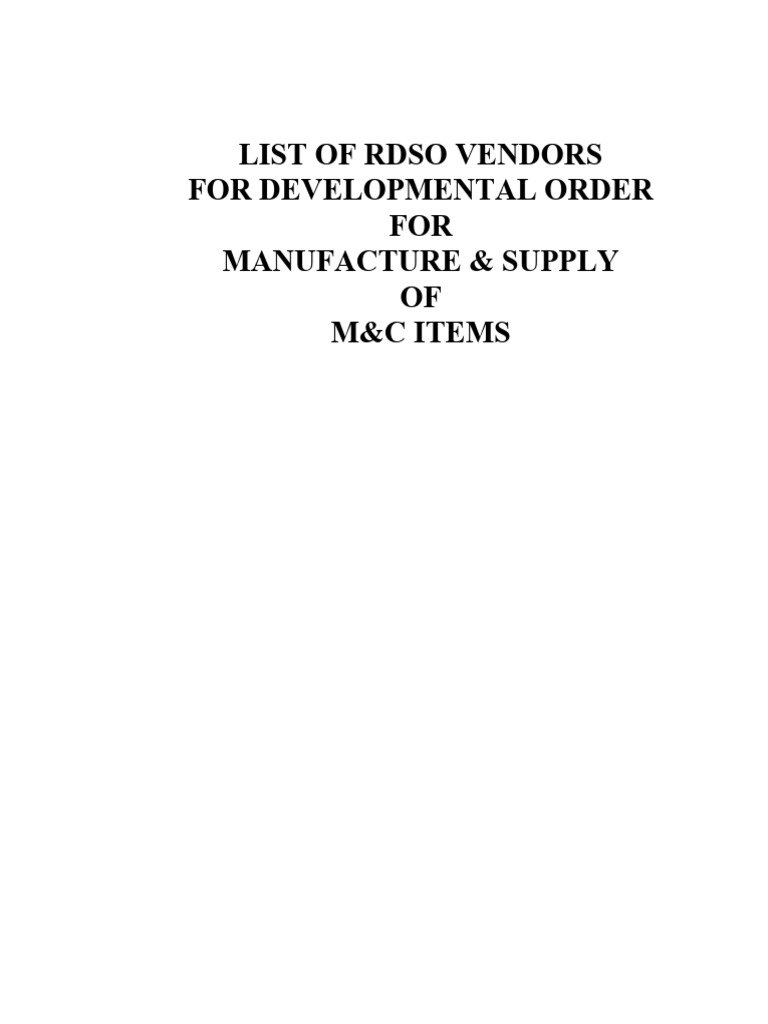 RDSO Developmental Order Vendors List | PDF | Welding | Construction