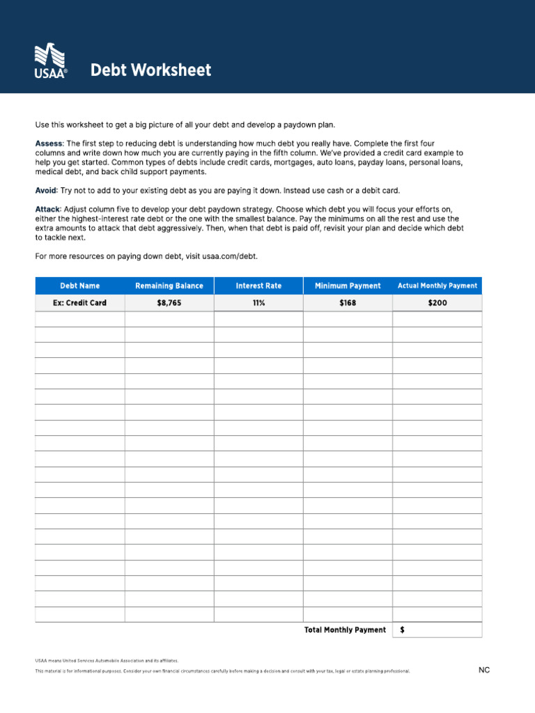 Debt Worksheet | PDF | Business | Finance & Money Management