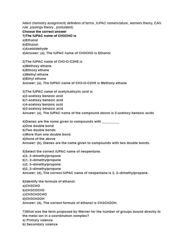 Allied Chemistry Assignment Pdf Axiom Mathematical Proof 
