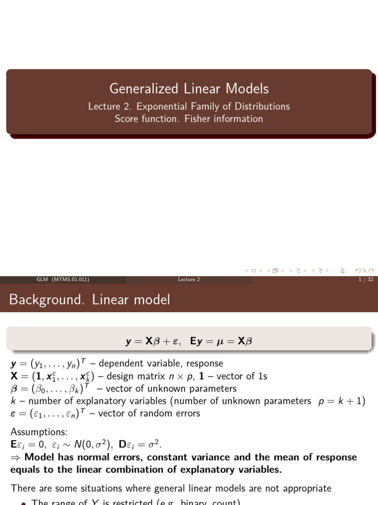 GLM Slides 2 Exp Family | PDF | Estimator | Linear Regression