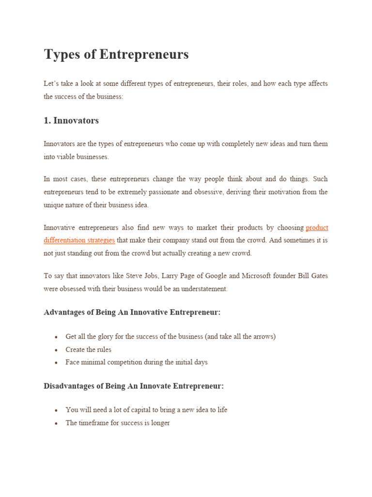 Types of Entrepreneurship | PDF | Entrepreneurship | Social ...