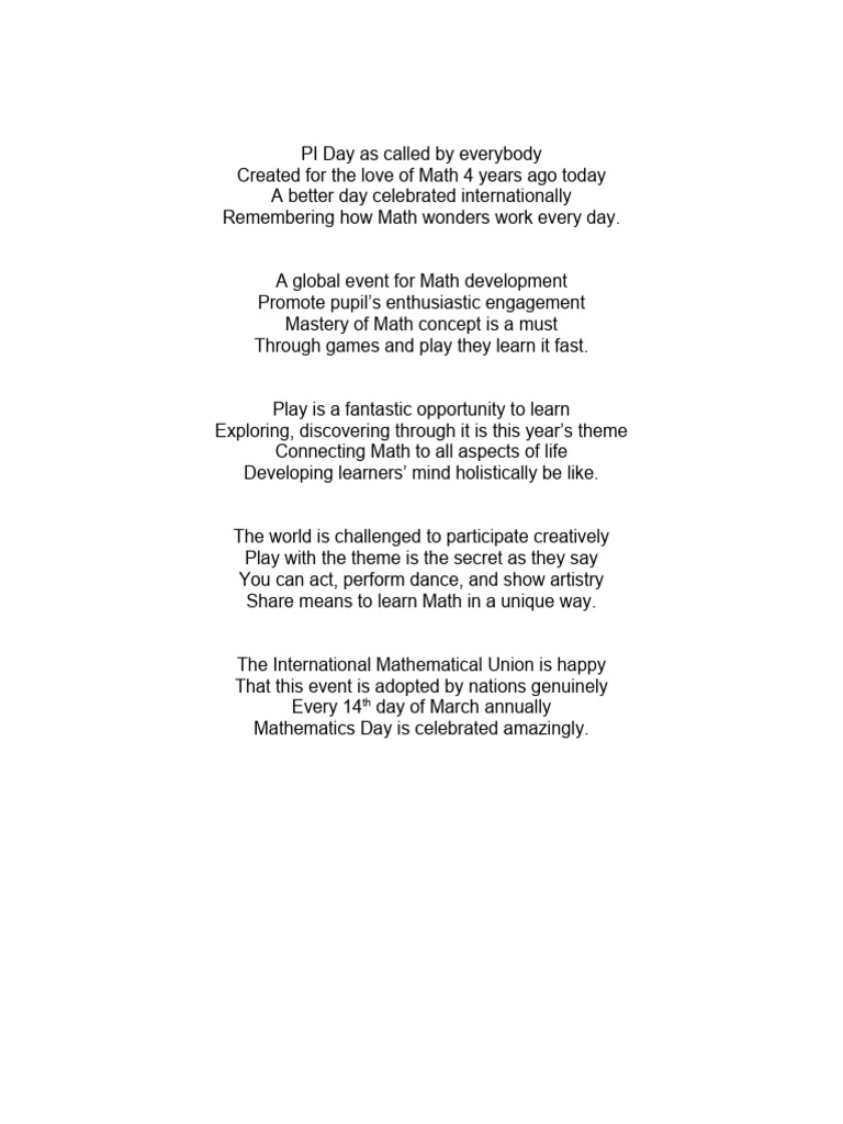 Poem Math Day | PDF | Wellness