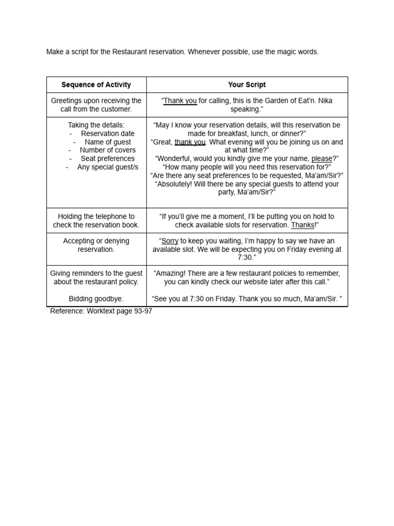 TLE 9 - Restaurant Reservation Script | PDF