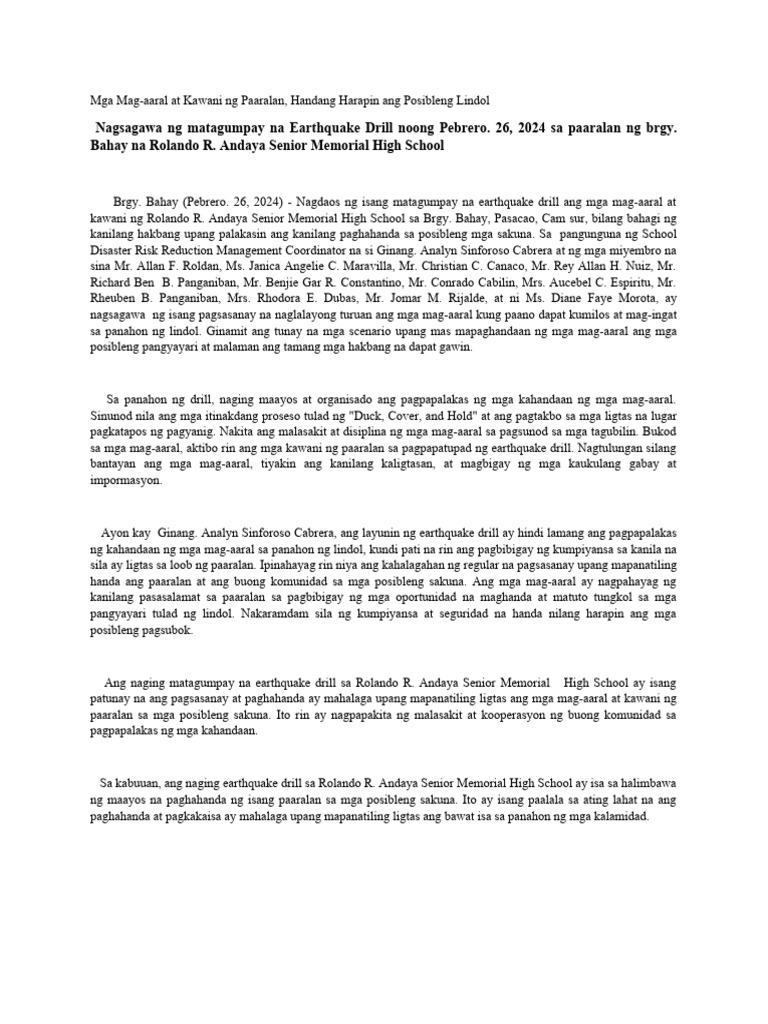 Earthquake Drill | PDF