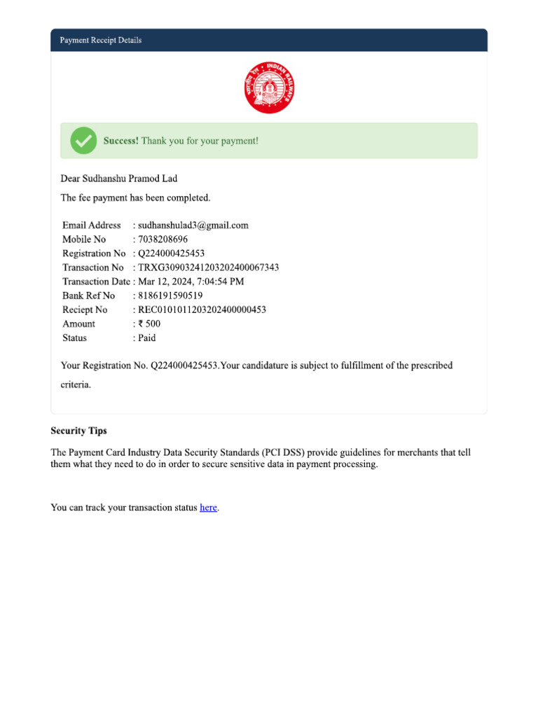 RRB Confirm Receipt | PDF