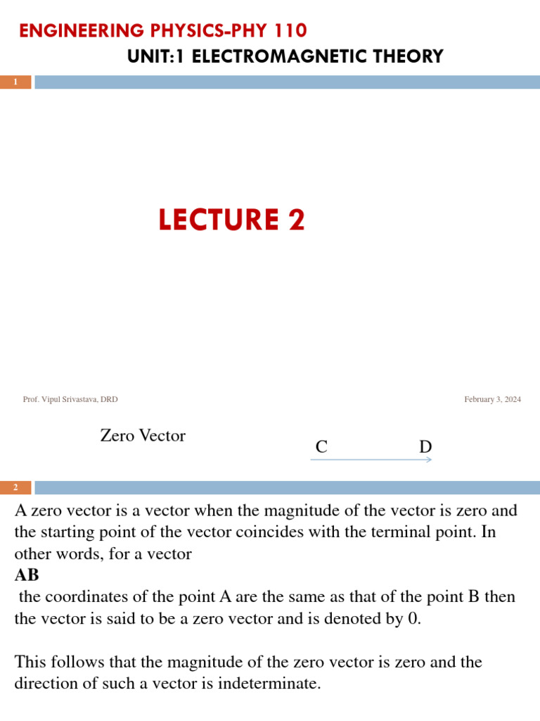PHY110Unit1Lecture 2 22648 RT | PDF | Divergence | Euclidean Vector