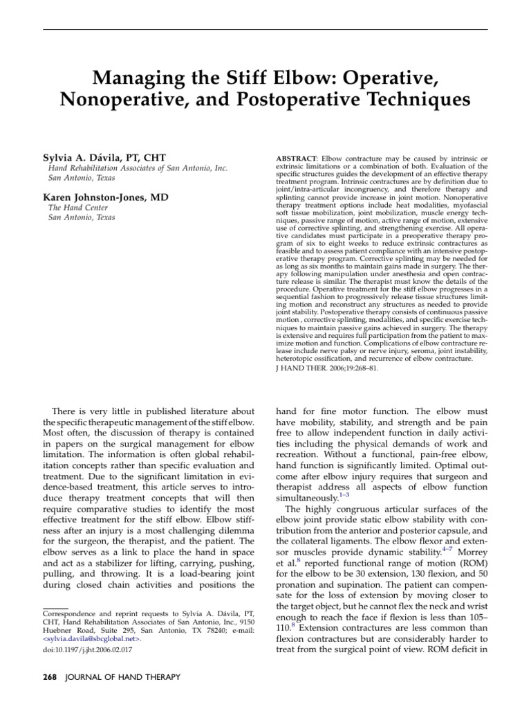 Stiff Elbow Management Techniques | PDF | Elbow | Anatomical Terms Of ...