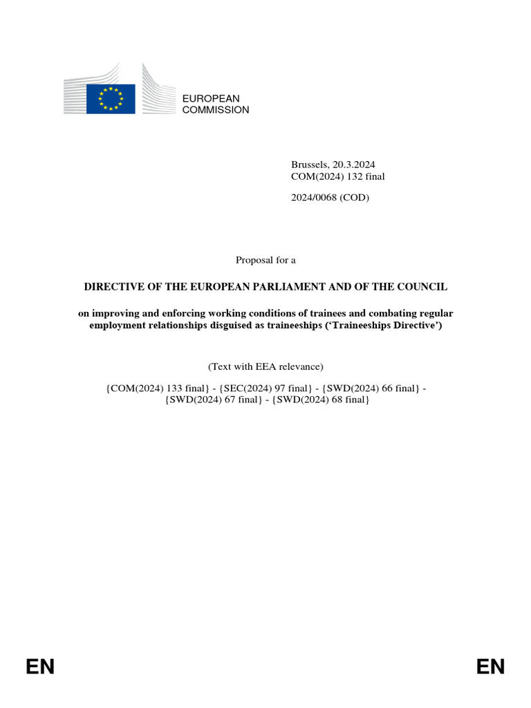 Traineeships Directive Proposal 2024 | PDF | European Union | Employment