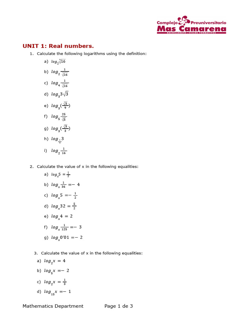 Logarithm Worksheet 5MYP | PDF | Logarithm | Mathematics