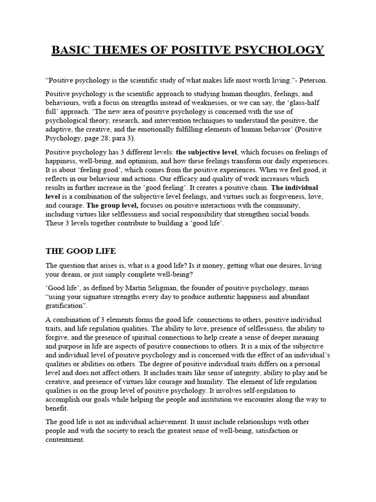 Basic Themes of Positive Psychology | PDF | Positive Psychology | Well ...