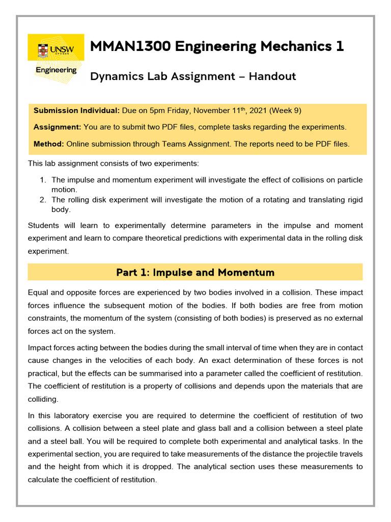 ENGG1300 - Dynamics Lab Handout | PDF | Force | Collision