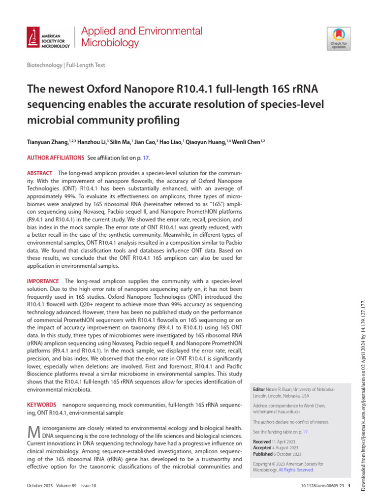 Zhang Et Al 2023 The Newest Oxford Nanopore r10 4 1 Full Length 16s Rrna Sequencing Enables The ...