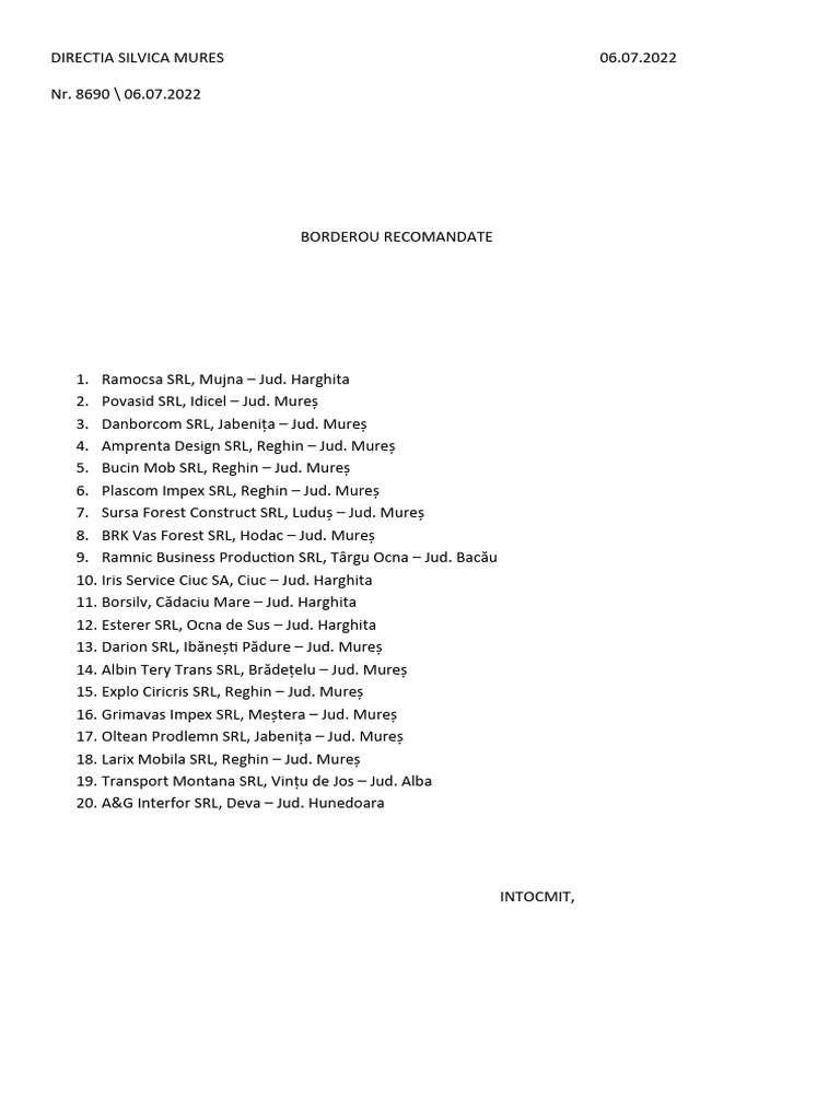 Borderou 06.07.22 | PDF