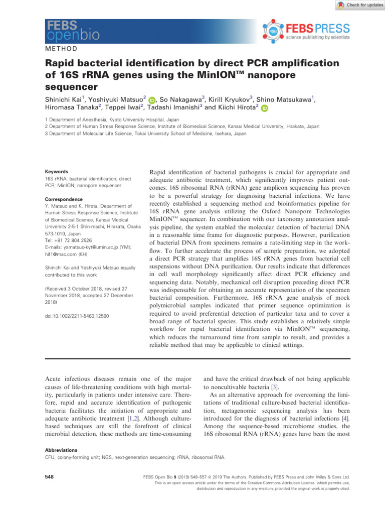 FEBS Open Bio - 2019 - Kai - Rapid bacterial identification by direct PCR amplification of 16S ...