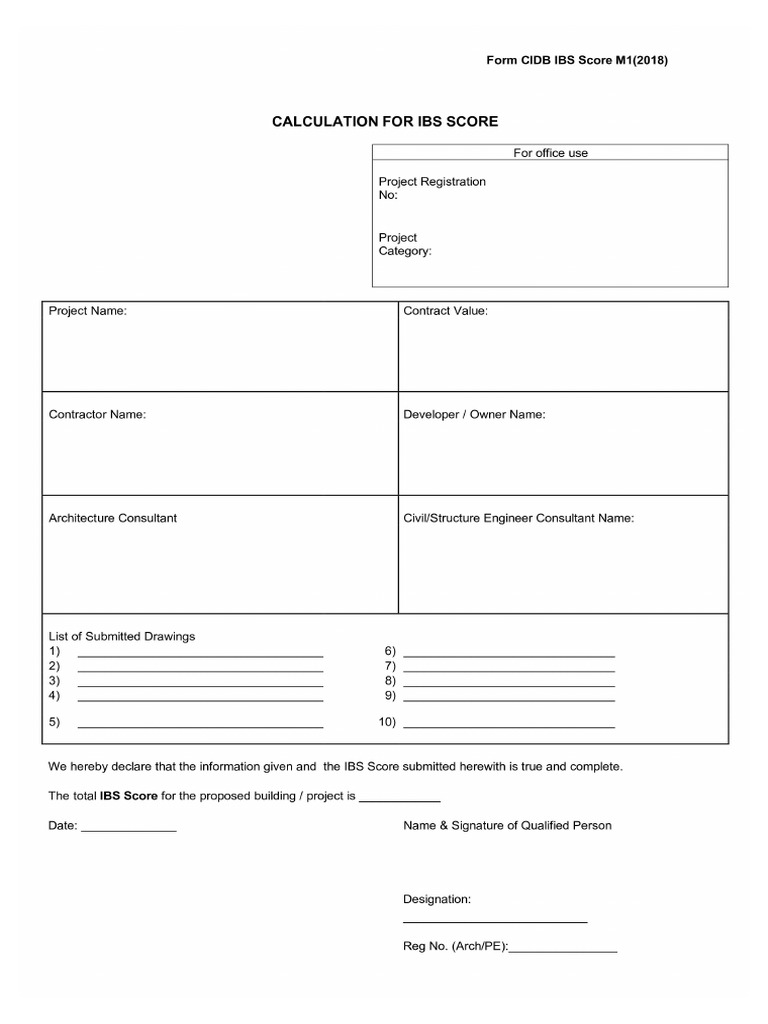 Form CIDB IBS Score M1 2018 | PDF