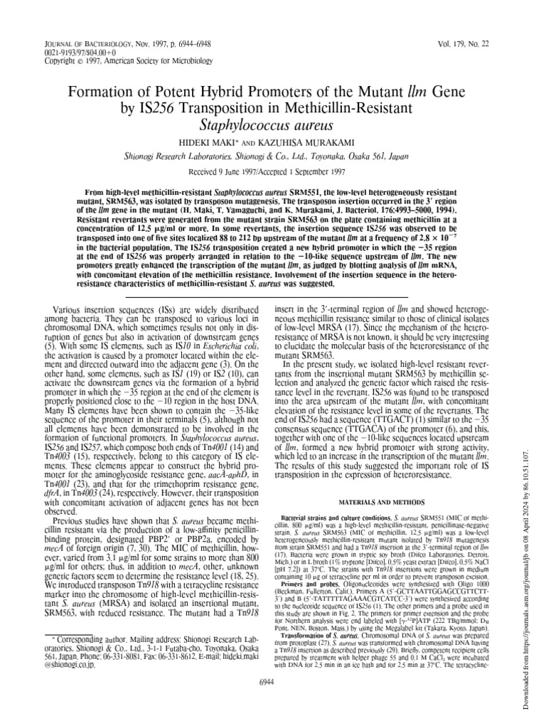 Maki Murakami 1997 Formation of Potent Hybrid Promoters of The Mutant ...