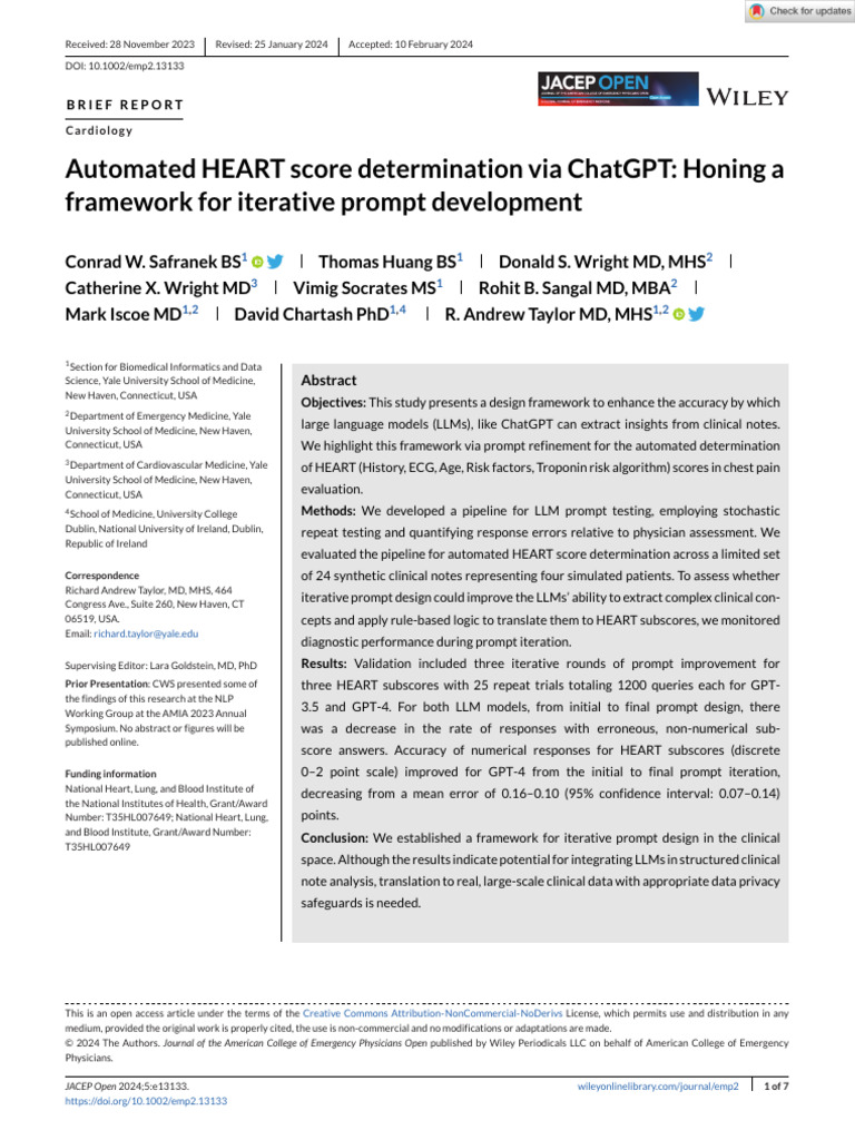 JACEP Open - 2024 - Safranek - Automated HEART Score Determination Via ...