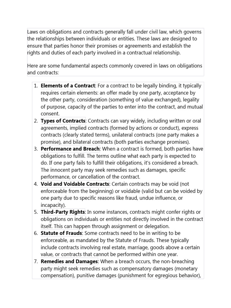 Laws On Obligations and Contracts | PDF | Breach Of Contract | Legal Remedy