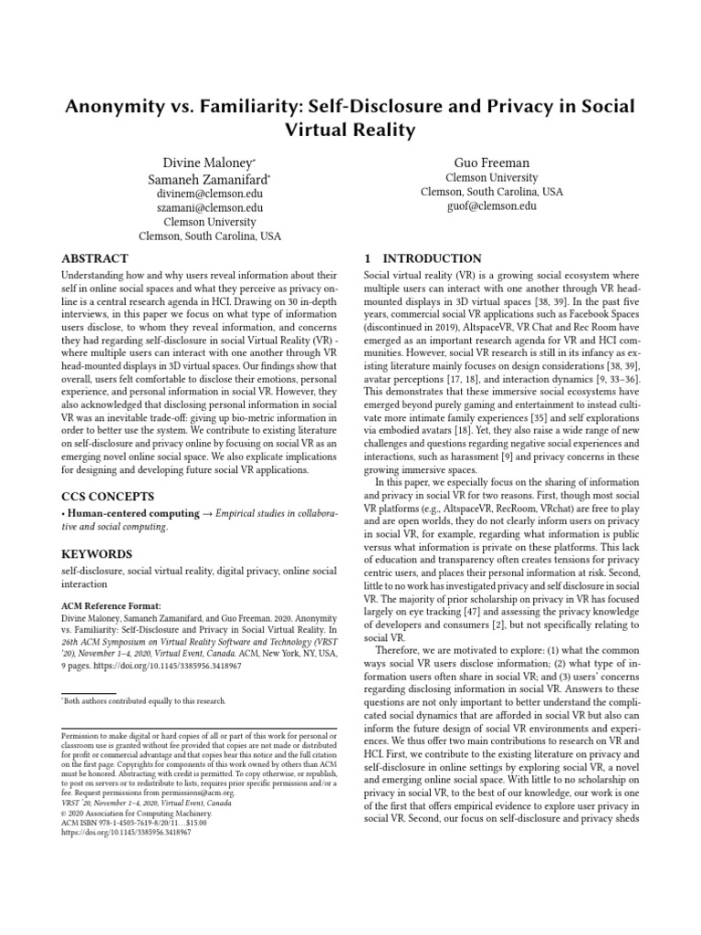 Anonymity vs. Familiarity: Self-Disclosure and Privacy in Social ...