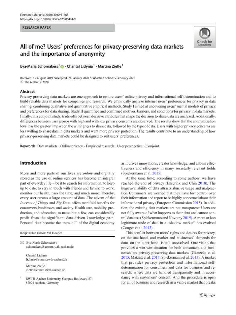 All of Me? Users' Preferences For Privacy-Preserving Data Markets and ...