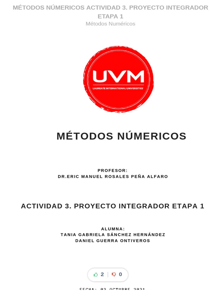Métodos Numéricos: Proyecto Integrador 1 | PDF | Análisis numérico ...