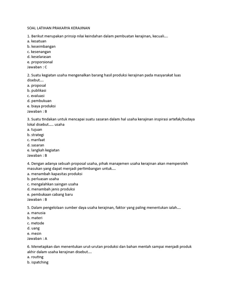 Soal Latihan Prakarya Kerajinan | PDF | Seni