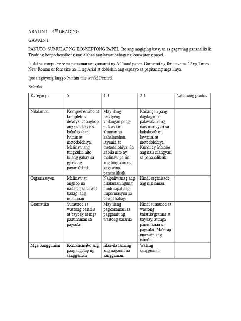 ARALIN 1 4th Grading Performance Task | PDF