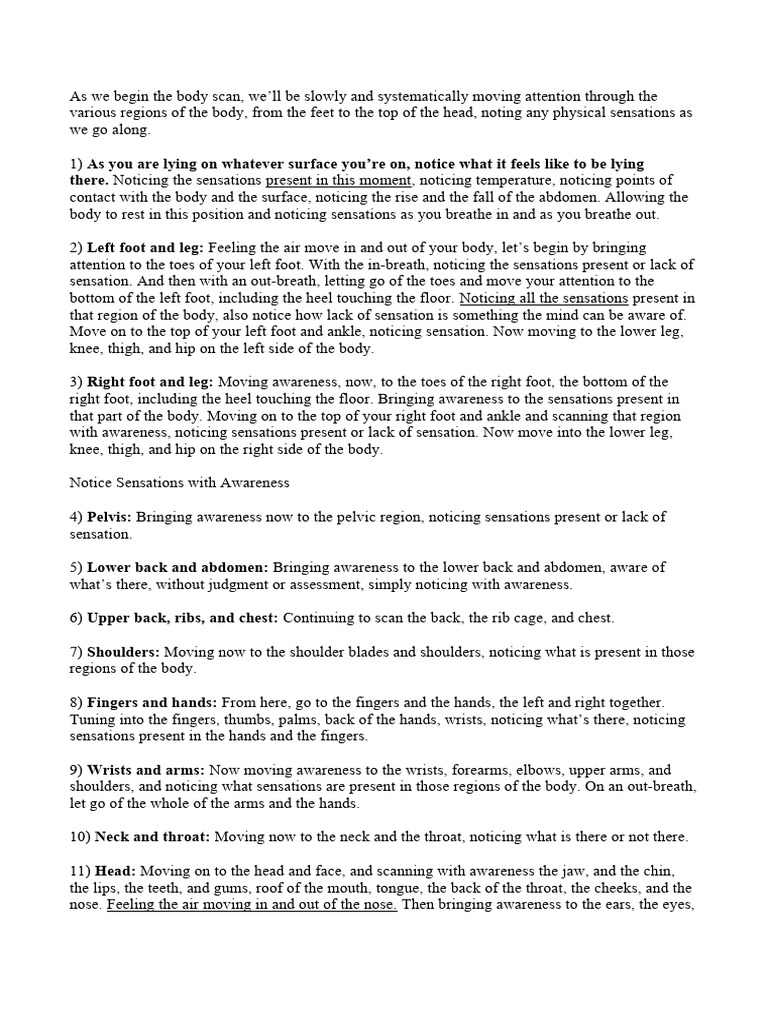 Body Scan Script | Download Free PDF | Hand | Foot